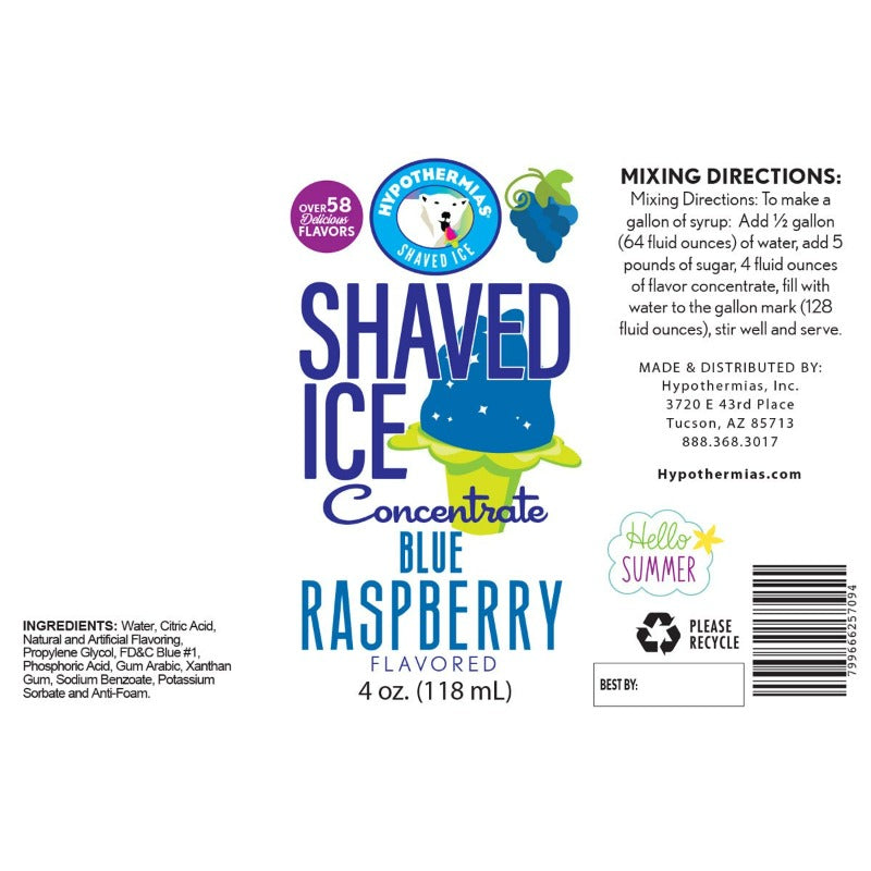 Hypothermias Blue Raspberry Shaved Ice / Snow Cone Syrup Concentrate