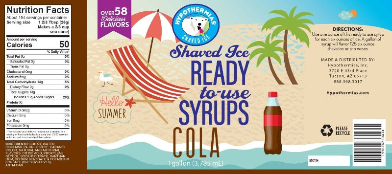 Hypothermias Cola 100% Pure Cane Sugar Snow Cone or Shaved Ice Syrup