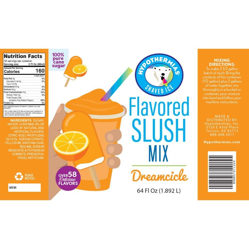 Dreamcicle Frozen Slush or Slushie Base Syrup | 100% Pure Cane Sugar