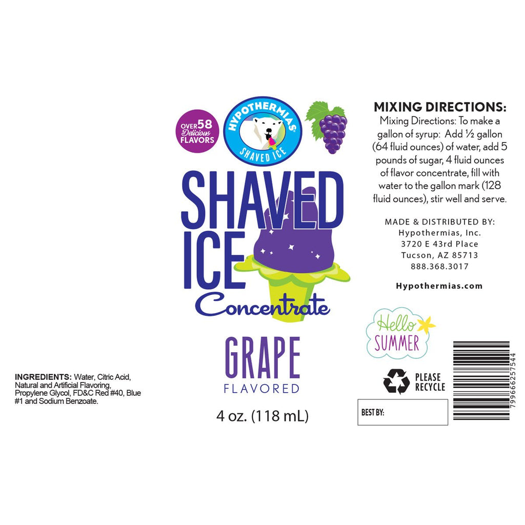 Grape Shaved Ice or Snow Cone Flavor Syrup Concentrate