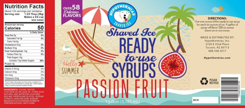 Passion Fruit 100% Pure Cane Sugar Snow Cone or Shaved Ice Syrup