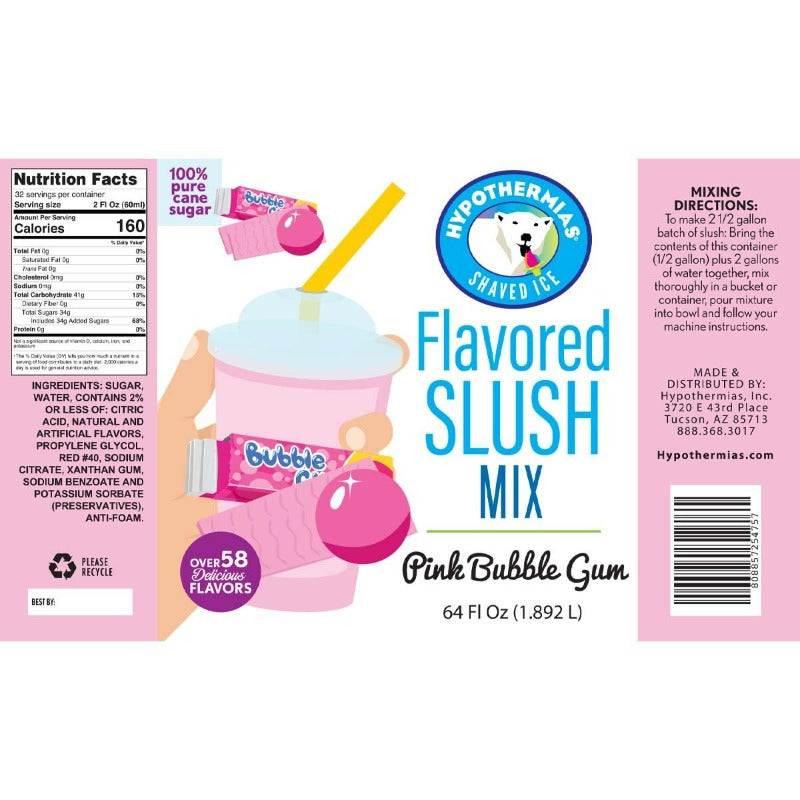 Pink Bubble Gum Frozen Slush or Slushie Base Syrup | 100% Cane Sugar