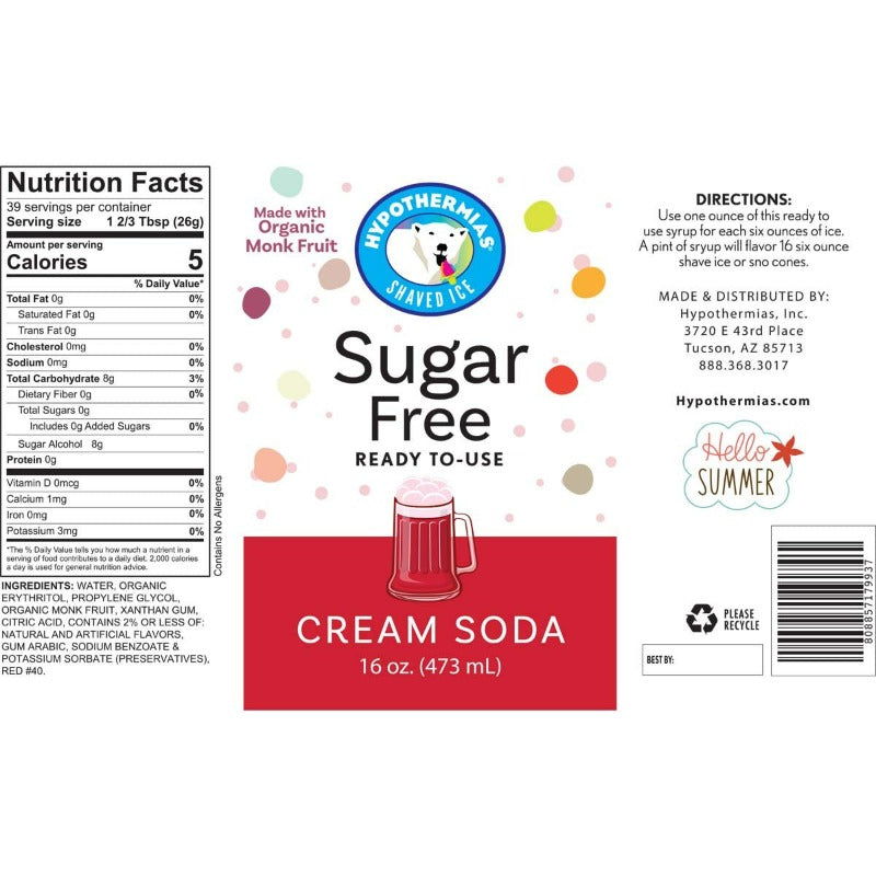 Red Cream Soda Sugar Free Snow Cone Syrup | Monk Fruit Sweetened