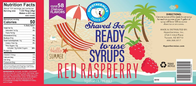 Red Raspberry 100% Pure Cane Sugar Snow Cone or Shaved Ice Syrup